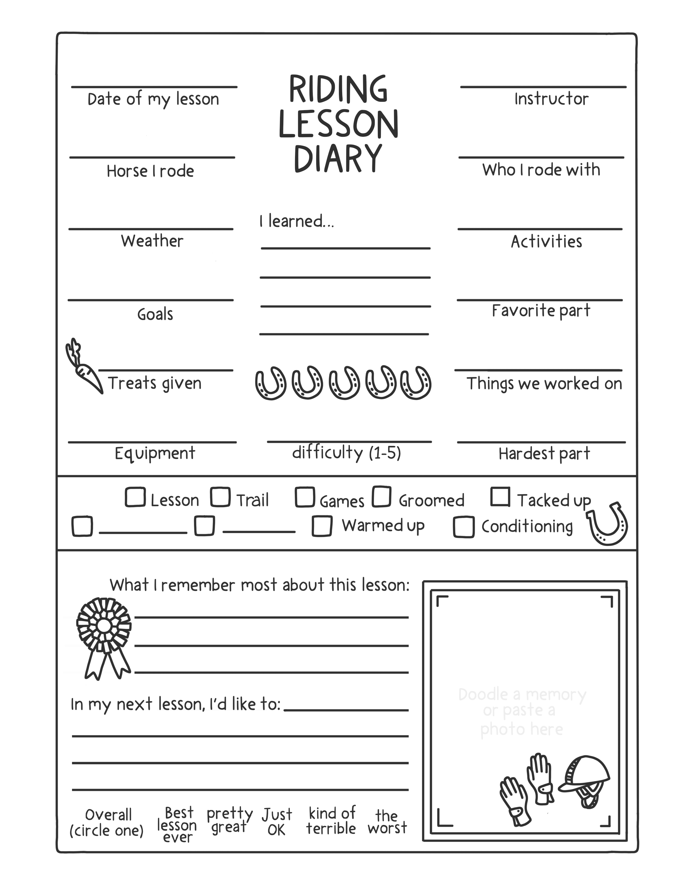 Horseback Riding Journal Worksheet Free Printable PDF Horseback Riding Journal Worksheet Free Printable PDF